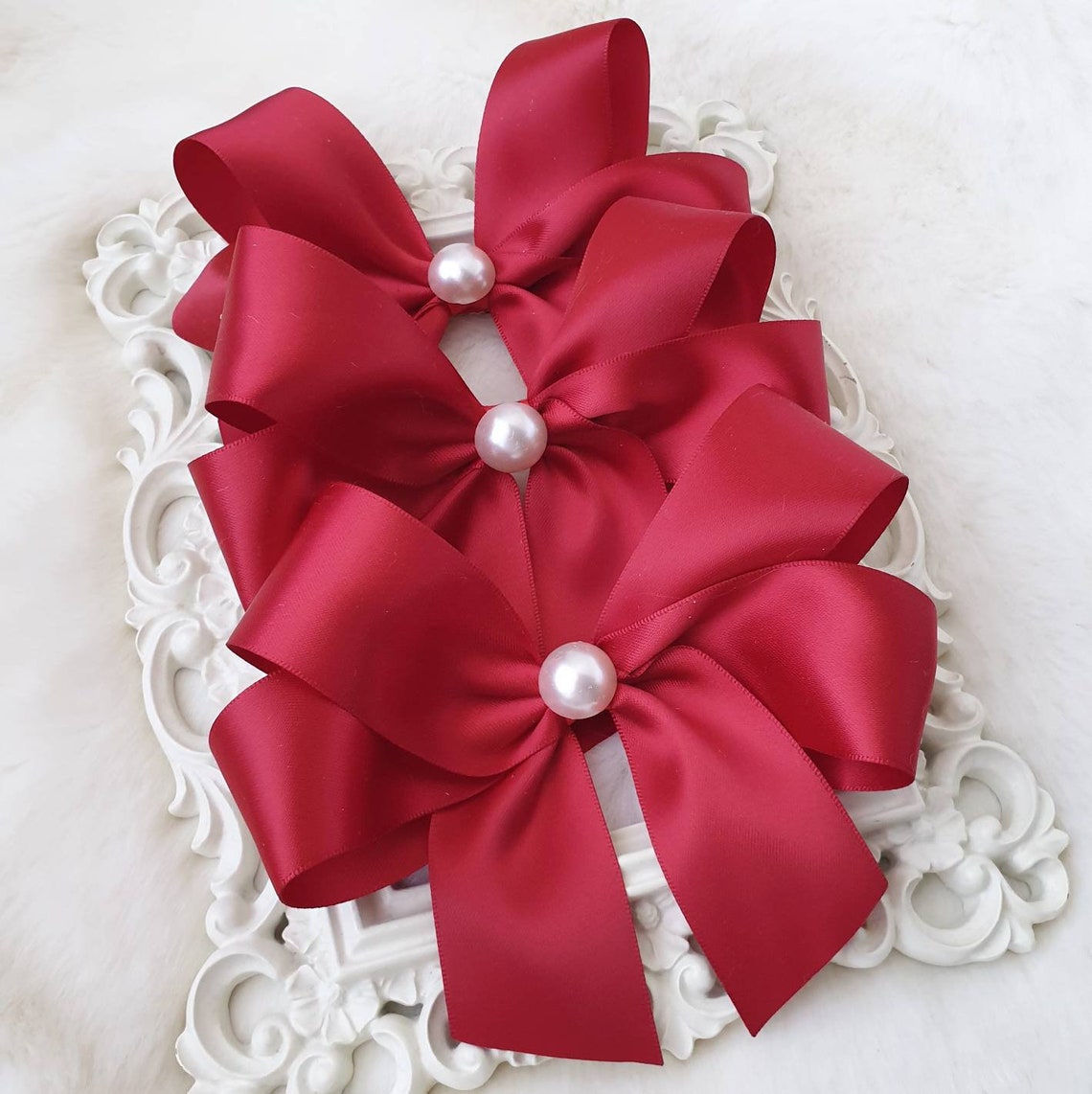 Satin Bow Crimson Red - Etsy Australia
