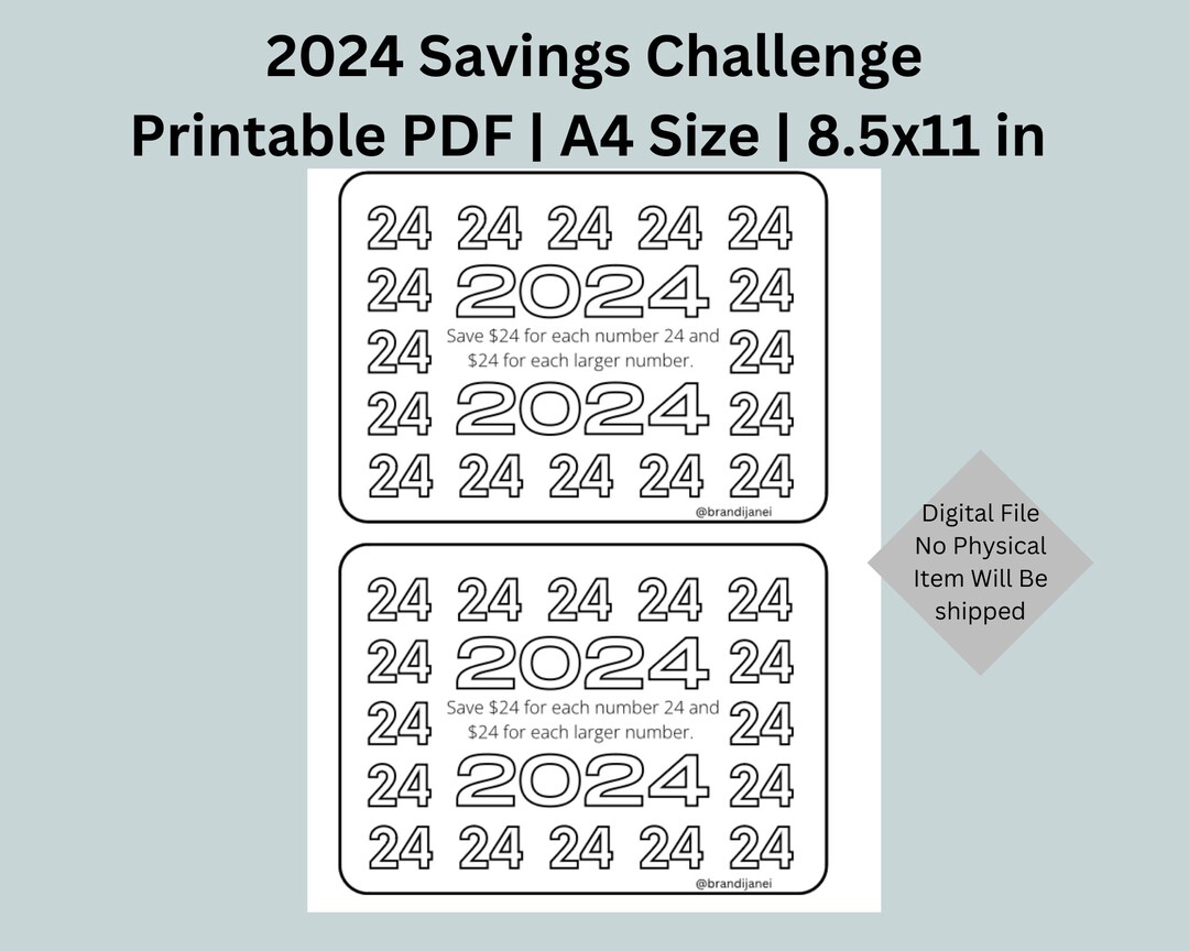 2024 Savings Challenge Printable PDF 8.5x11in A4 Savings Tracker Cash ...
