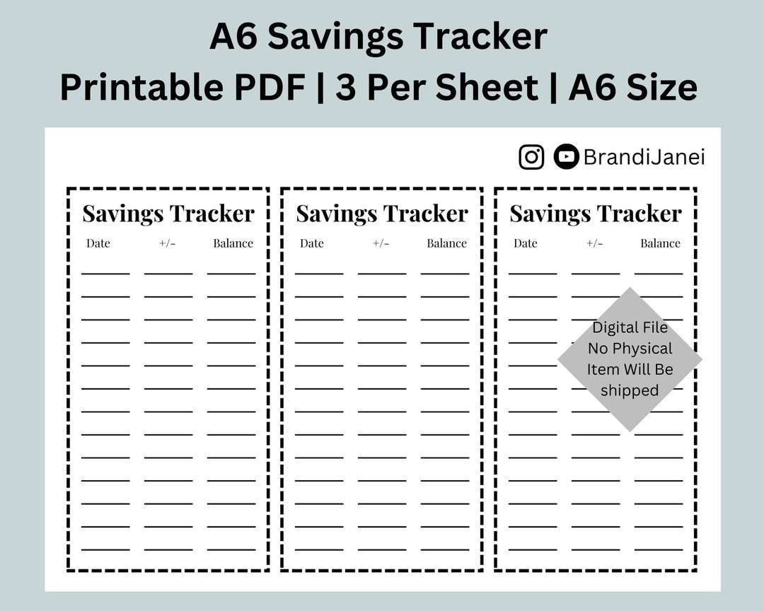 A6 Savings Tracker Recording Sheet | Printable PDF | 3 per Page | A6 ...