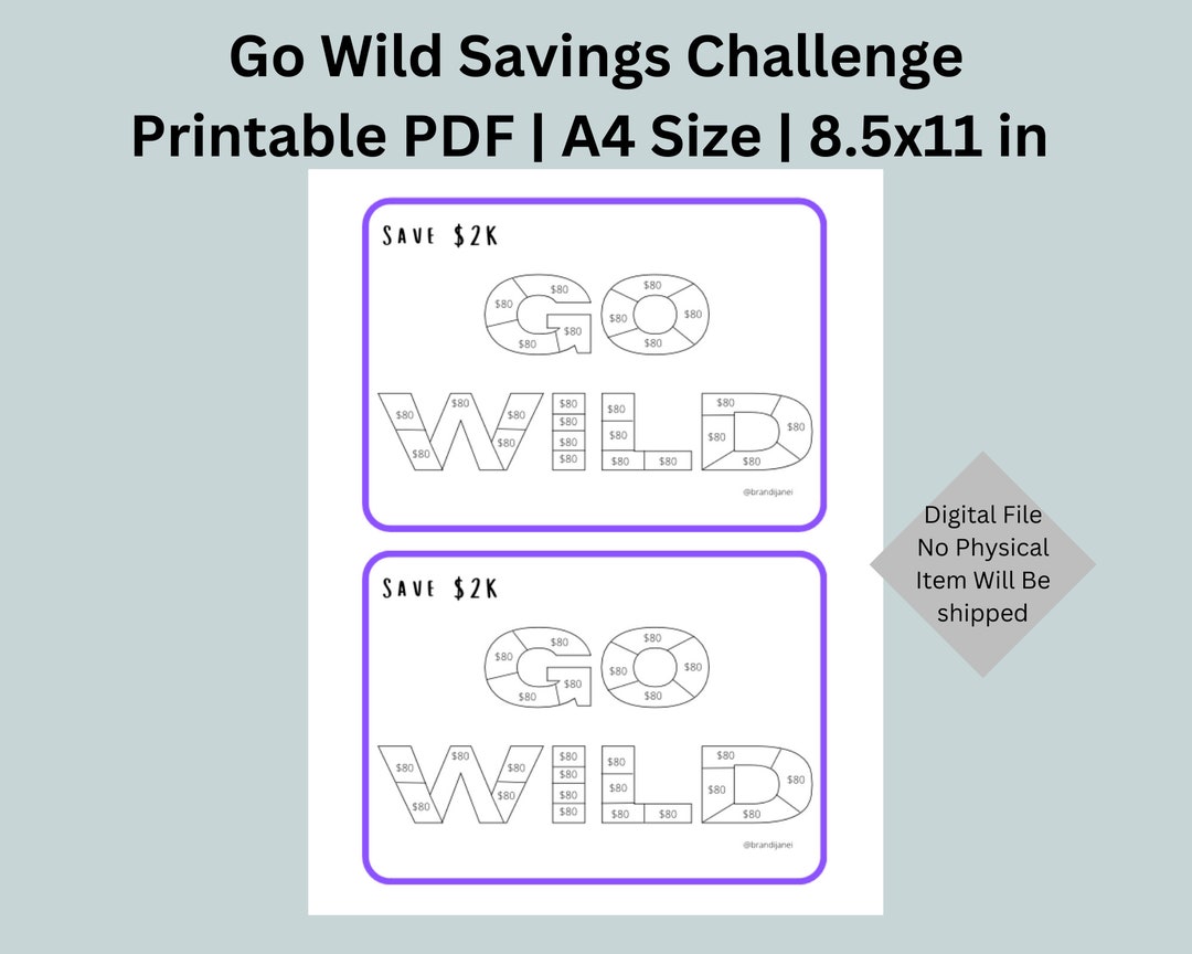 Go Wild Savings Challenge Printable PDF 8.5x11in A4 Savings Tracker ...