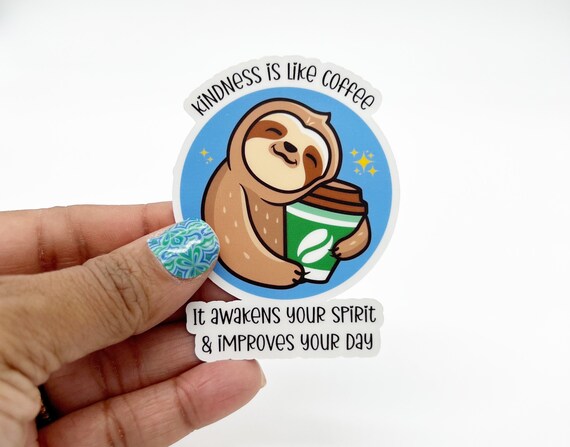 Coffee Sloth Heart Laminated Sticker Laptop Sticker | Etsy
