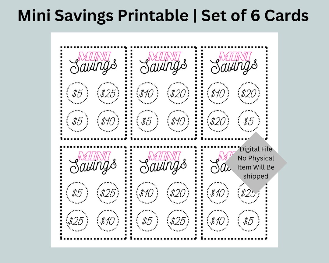 Printable Mini Savings Challenge Cards Only / Money Savings Challenge ...