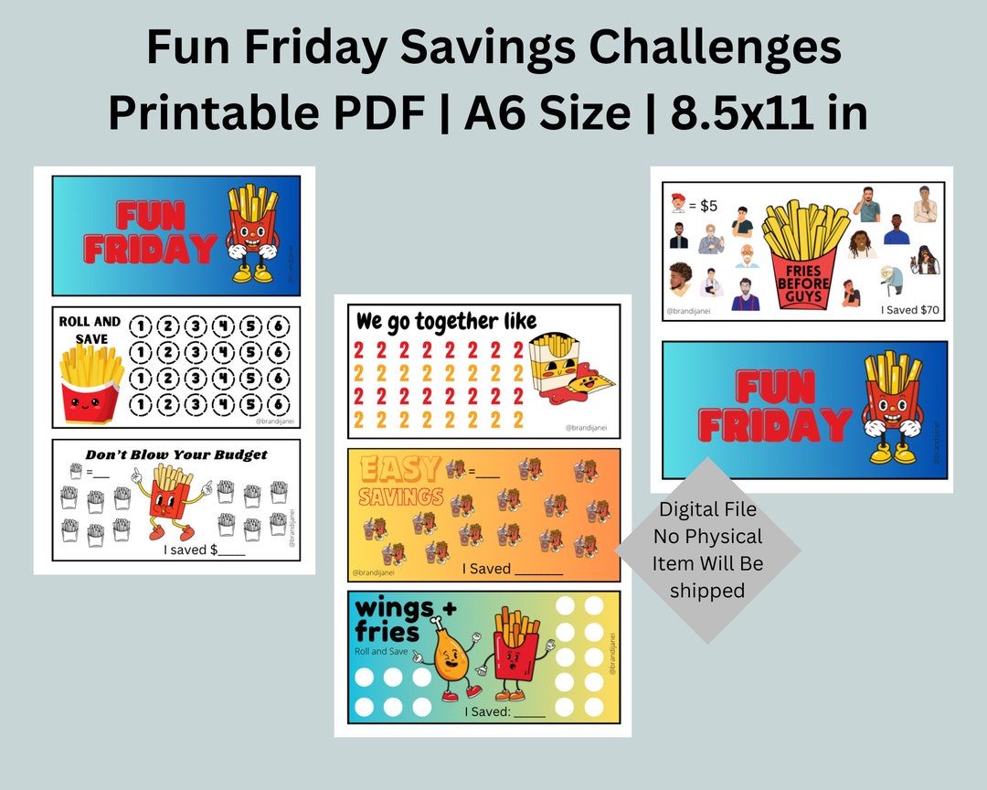 Fun Friday Savings Challenges: Printable A6 & 8.5x11 (PDF) - Etsy