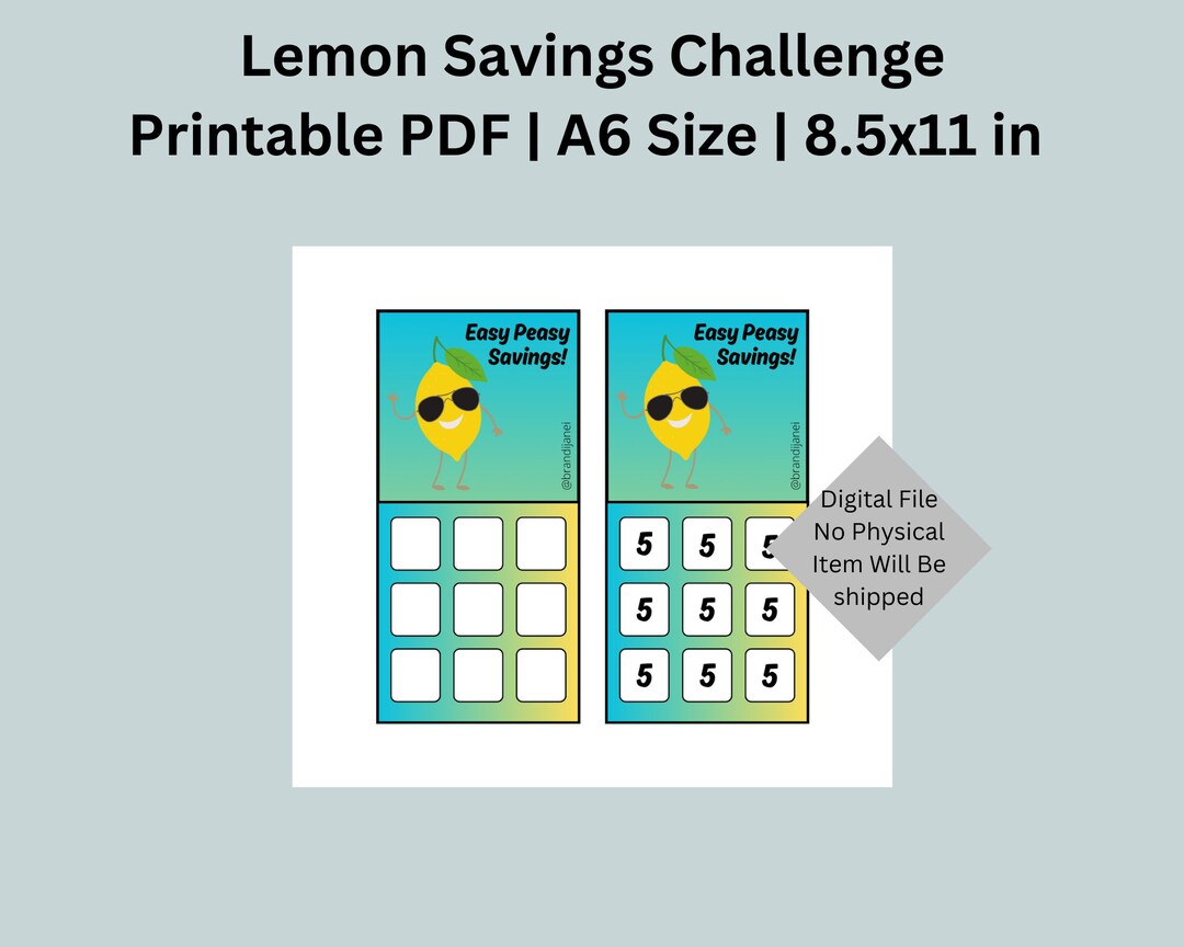 Lemon Savings Challenge | Printable PDF | 8.5x11in | A6 Challenges ...