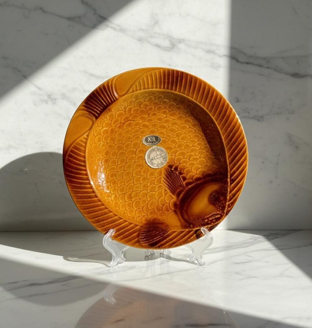 Vintage KIL Yugoslavia Fish Plate / Mid-century Brown Glazed Ceramic ...