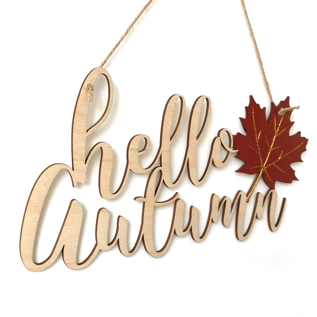 Hello Autumn Birch Ply Hanging Wall Decoration Hand Painted - Etsy UK