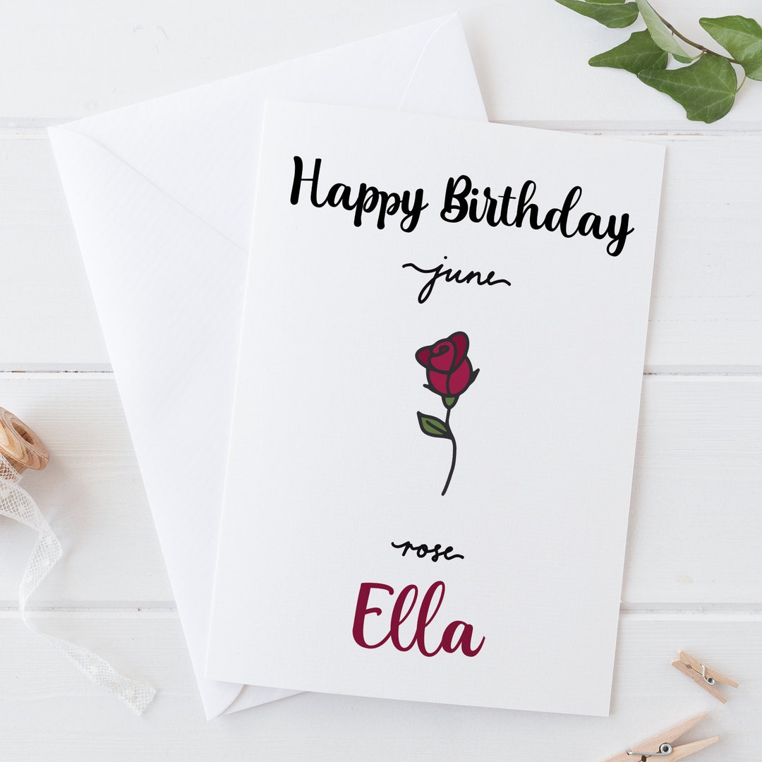 June Birthday Rose Flower Card June Roses Birthday Card - Etsy