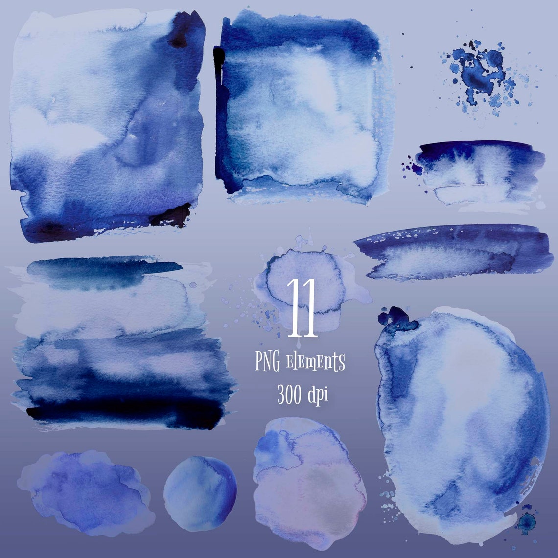 Navy Blue Watercolor Splashes and Brush Strokes Clipart - Etsy