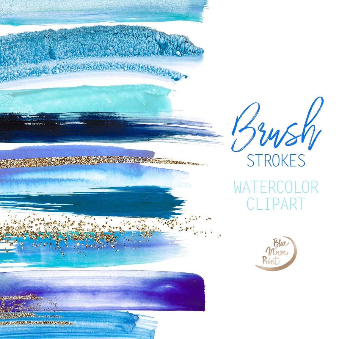 Blue Watercolor Brush Strokes Clipart. Set of 25 PNG Clip Art - Etsy