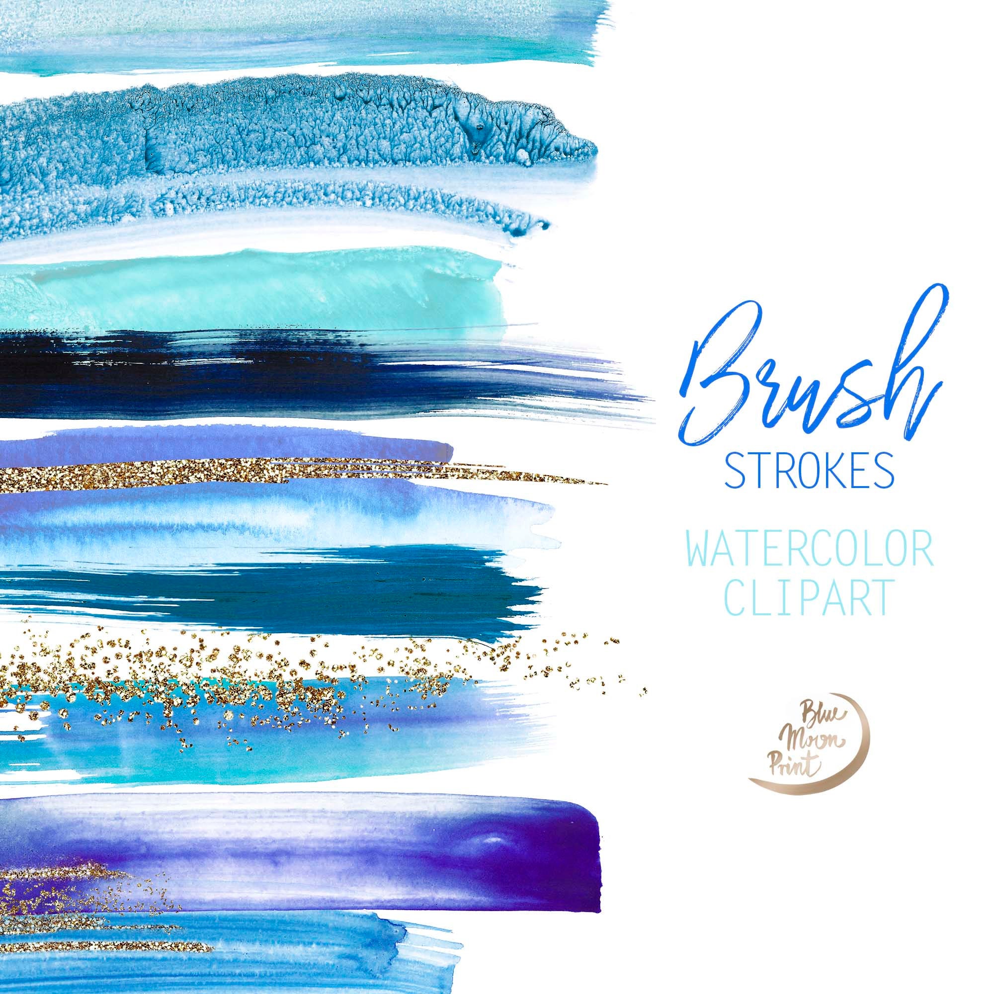 Blue Watercolor Brush Strokes Clipart. Set of 25 PNG Clip Art - Etsy