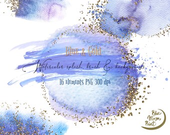 Purple and Gold Watercolor Splash and Brush Stroke Clipart | Etsy UK