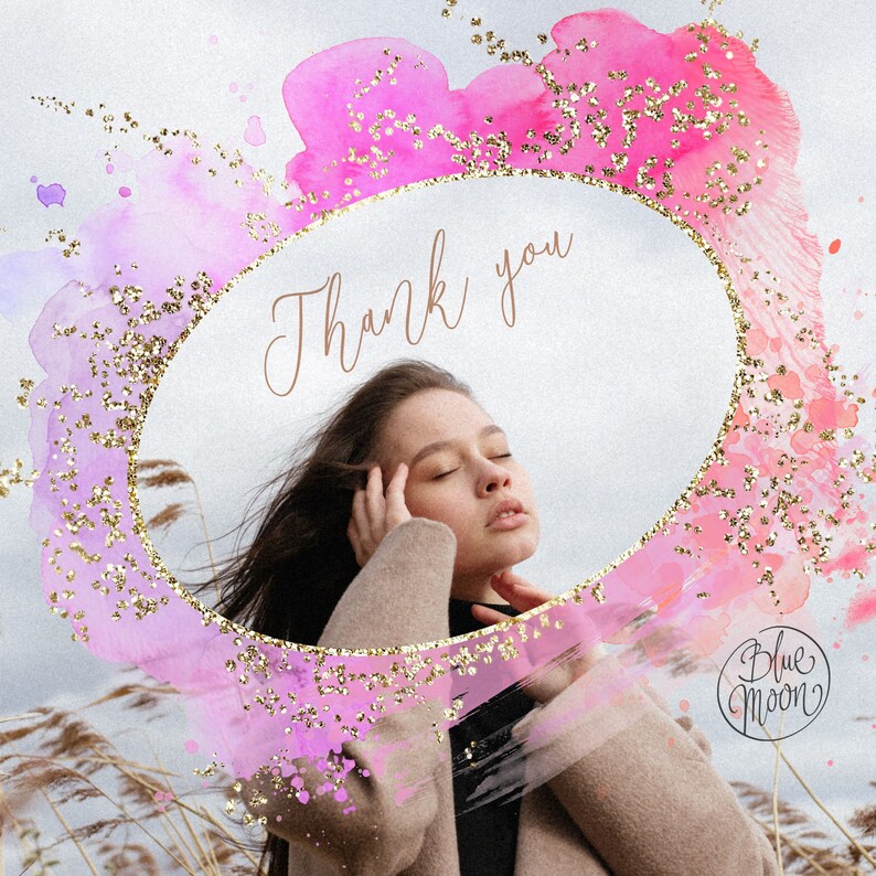 Set of Watercolor Red Pink Violet Frames Gold Decorative - Etsy