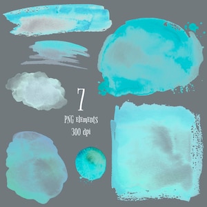 Turquoise With Gold Watercolor Splash and Brush Stroke Clipart ...