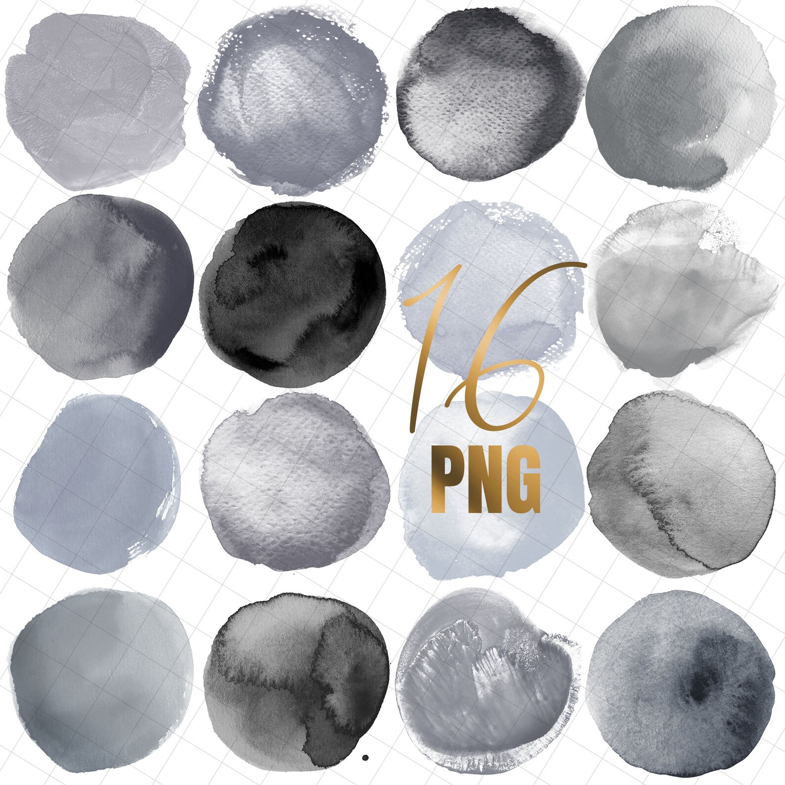 Gray Black Irregular Circles Watercolor Clipart Plus | Etsy