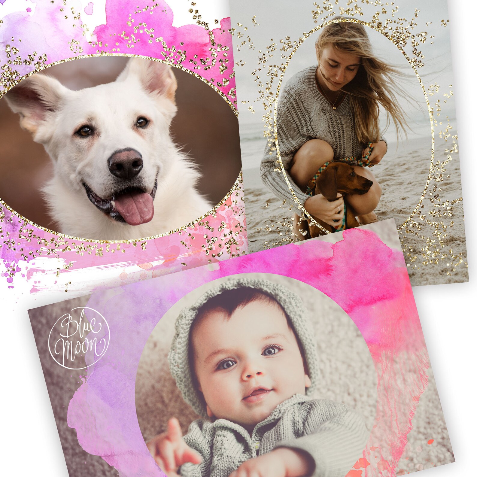 Set of Watercolor Red Pink Violet Frames Gold Decorative - Etsy