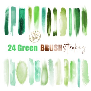 Clipart Watercolor Brush Strokes in Shades of Green. Set of 30 PNG ...