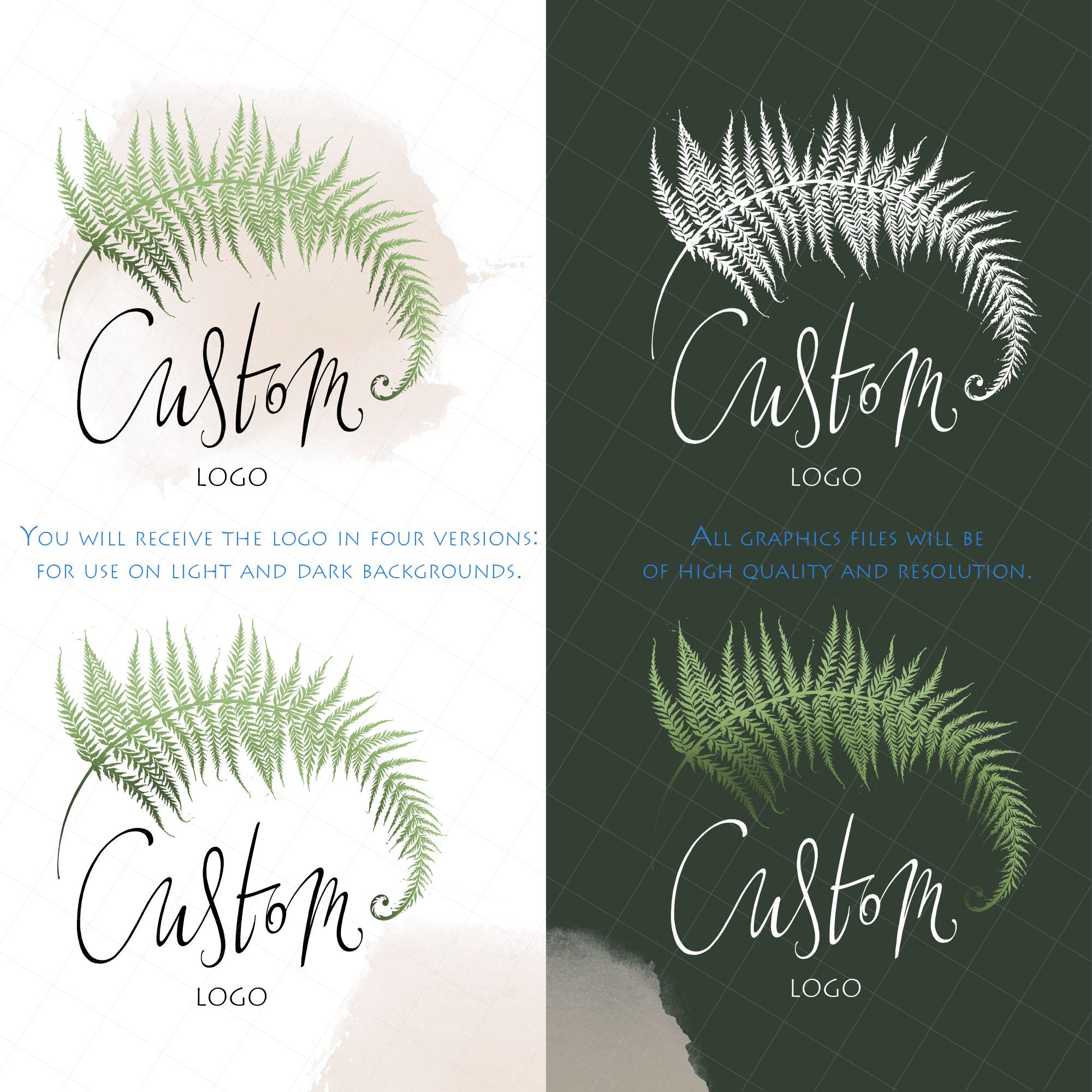 Personalized Logo Design. Handwritten Green Fern Leaf on - Etsy