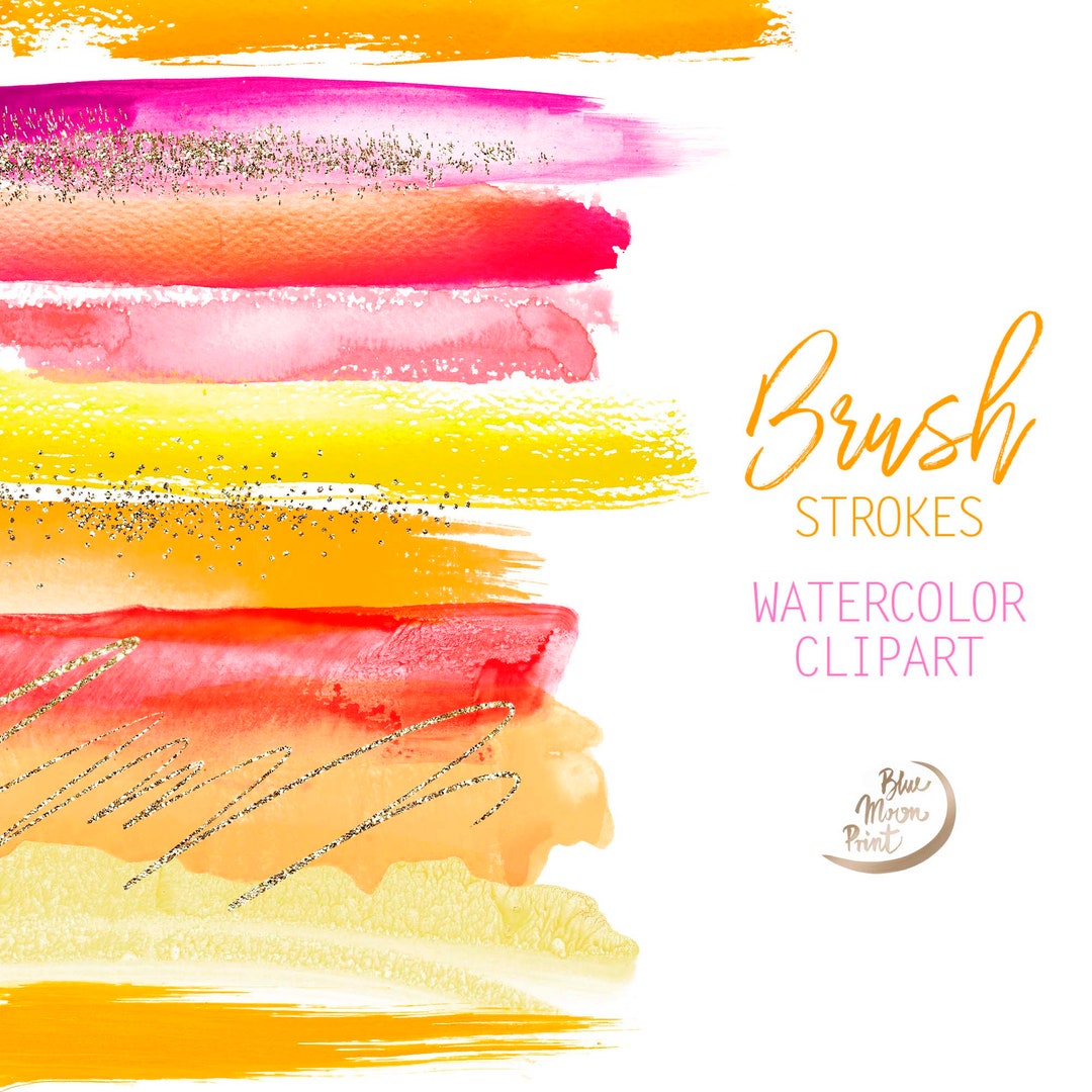 Orange Yellow Red Watercolor Brush Strokes Clipart. Set of 25 PNG Clip ...