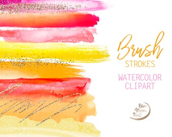 Blue Watercolor Brush Strokes Clipart. Set of 25 PNG Clip Art | Etsy