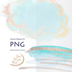 Turquoise With Gold Watercolor Splash and Brush Stroke Clipart ...