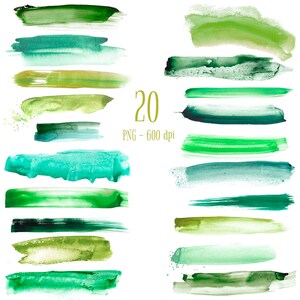 Green Watercolor Brush Strokes Clipart. Set of 25 PNG Clip Art Files ...