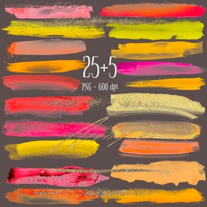 Orange Yellow Red Watercolor Brush Strokes Clipart. Set of 25 PNG Clip ...