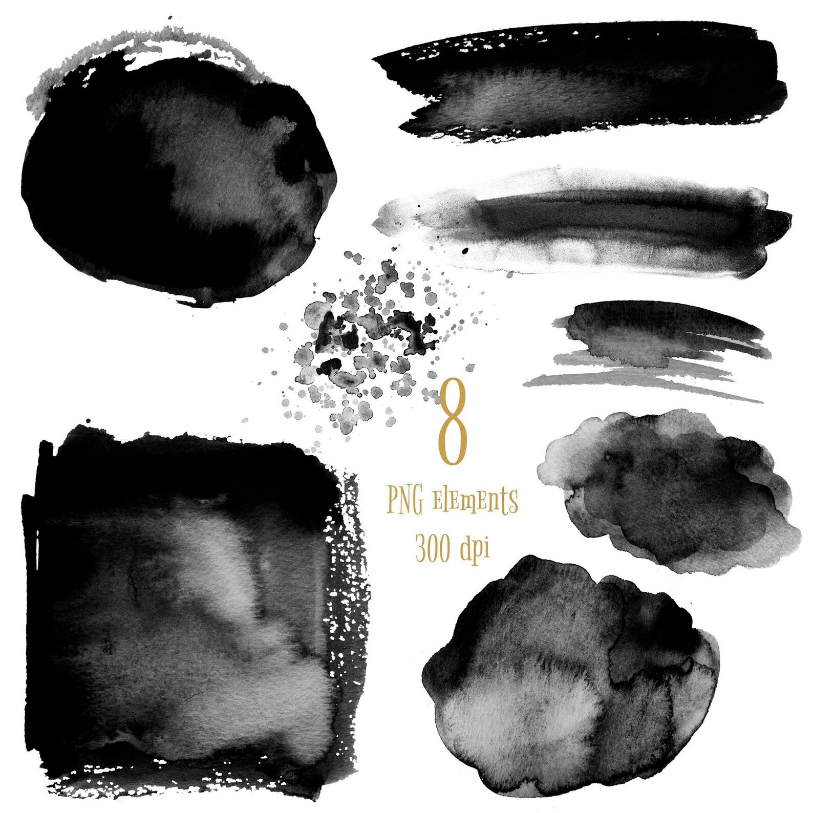 Black and Gold Watercolor Splashes and Brush Strokes Textures - Etsy