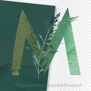 Green Watercolor Alphabet Clipart Letters and Numbers With - Etsy