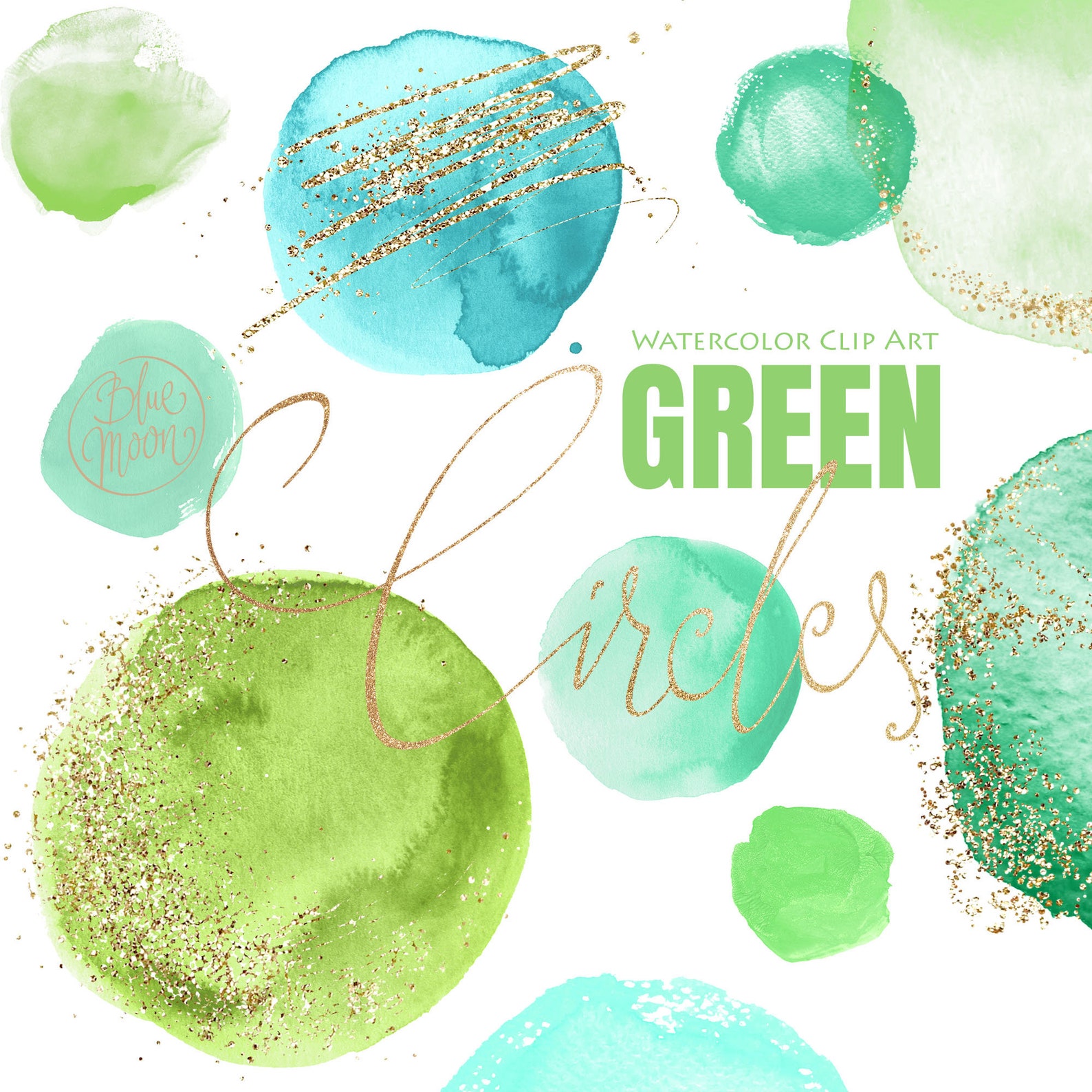 Green Irregular Circles Hand Painted Watercolor Clipart Plus | Etsy