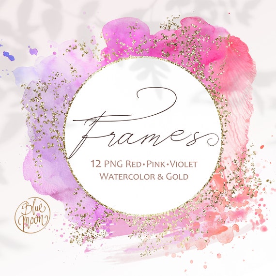 Set of Watercolor Red Pink Violet Frames Gold Decorative - Etsy