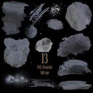 Charcoal Gray Watercolor Splashes and Brush Strokes Clip Art - Etsy