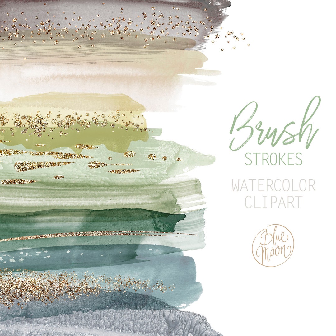 Watercolor Brush Strokes Clipart in Nature Colors. Set of 25 PNG Clip ...