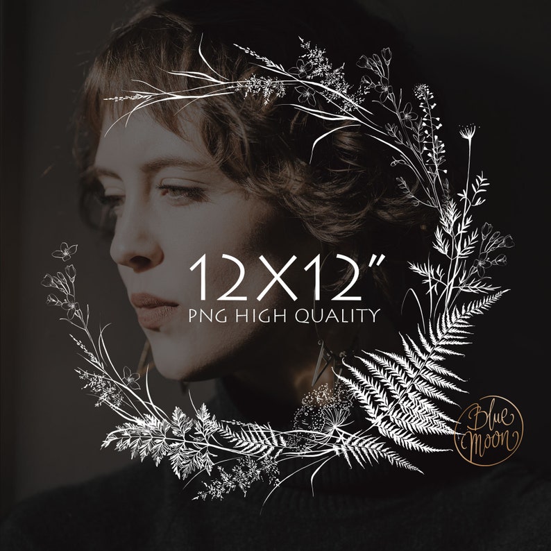 Wild Fern Wreath Decorative Graphics Black Gold and White - Etsy