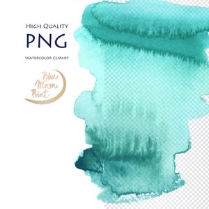 Teal Watercolor Splashes and Brush Strokes, Sea Green Textures and ...