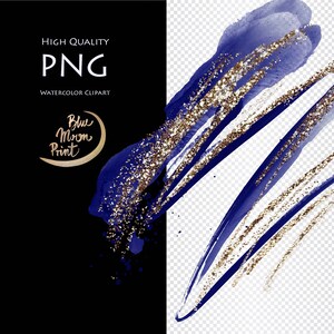 Navy Blue With Gold Watercolor Splash and Brush Stroke Clipart ...