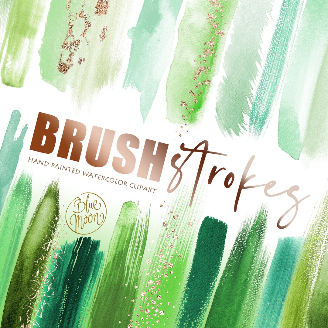 Clipart Watercolor Brush Strokes in Shades of Green. Set of 30 PNG ...
