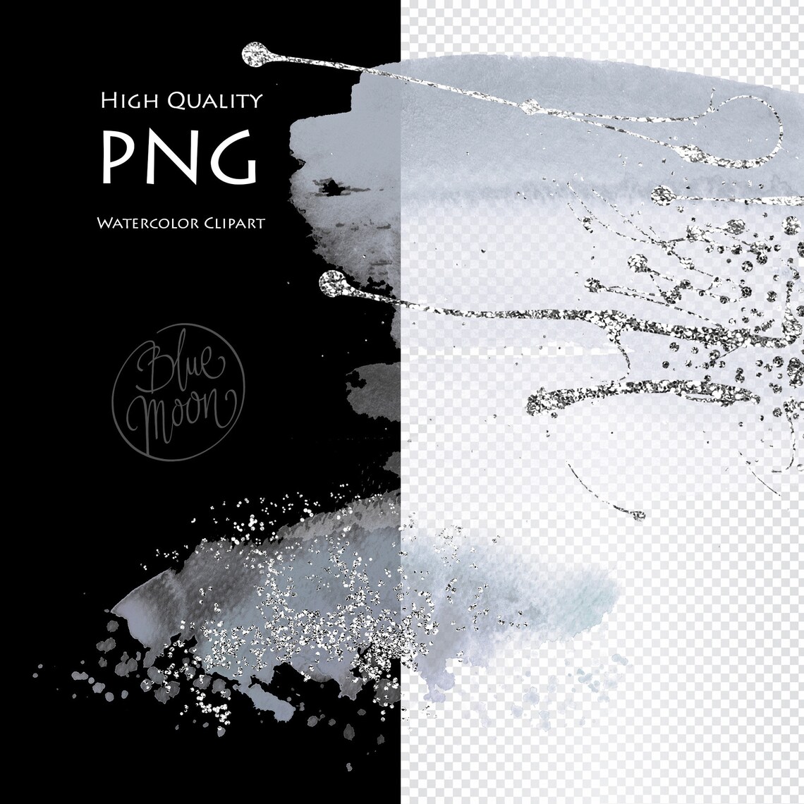 Gray With Silver Watercolor Splash Clipart Decorative - Etsy