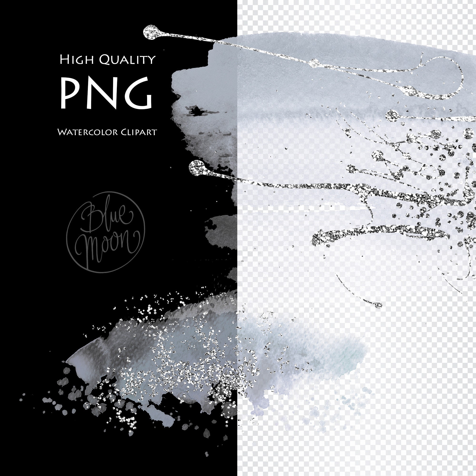 Gray With Silver Watercolor Splash Clipart Decorative - Etsy