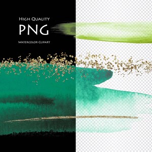 Green Watercolor Brush Strokes Clipart. Set of 25 PNG Clip Art Files ...