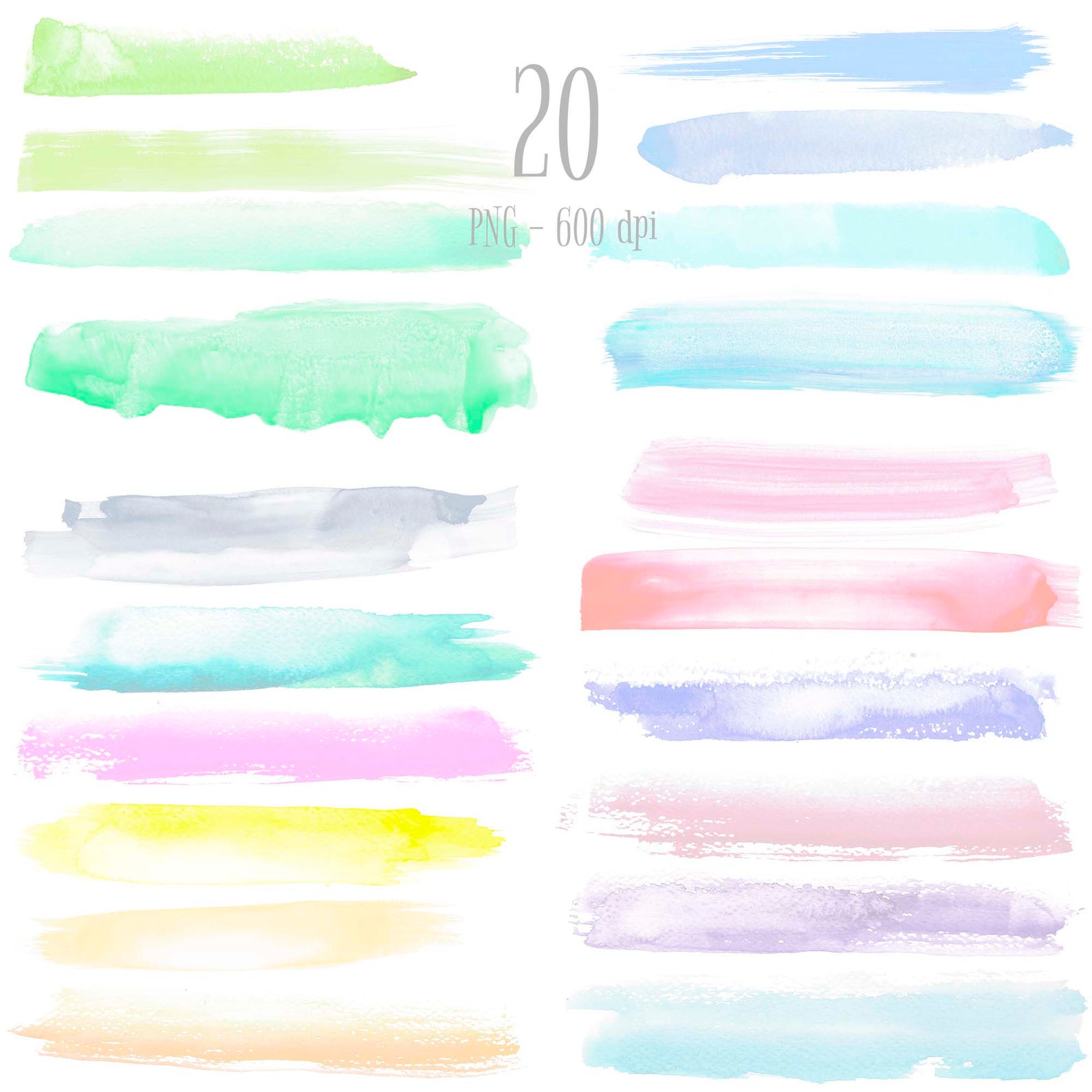 Pastel Watercolor Brush Strokes Clipart. Set of 25 PNG Clip - Etsy