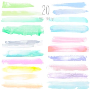 Pastel Watercolor Brush Strokes Clipart. Set of 25 PNG Clip Art Files ...