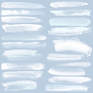 White Snow Watercolor Brush Strokes Clipart. Set of 25 PNG Clip Art ...
