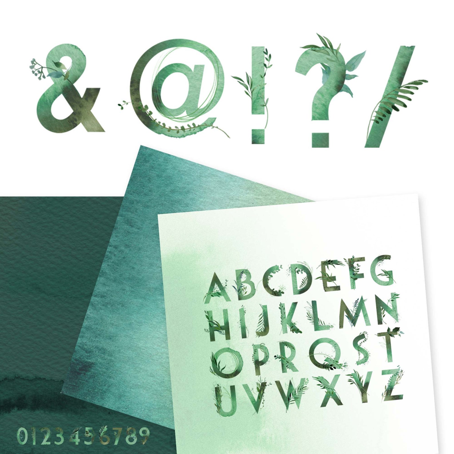 Green Watercolor Alphabet Clipart Letters and Numbers With | Etsy