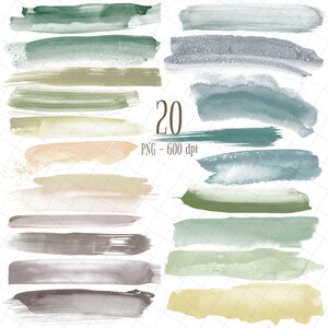 Watercolor Brush Strokes Clipart in Nature Colors. Set of 25 PNG Clip ...