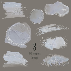 Gray With Silver Watercolor Splash Clipart, Decorative Textures. Set of ...