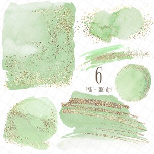 Sage Green With Gold Watercolor Splash and Brush Stroke Clipart ...