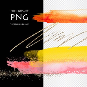 Orange Yellow Red Watercolor Brush Strokes Clipart. Set of 25 PNG Clip ...