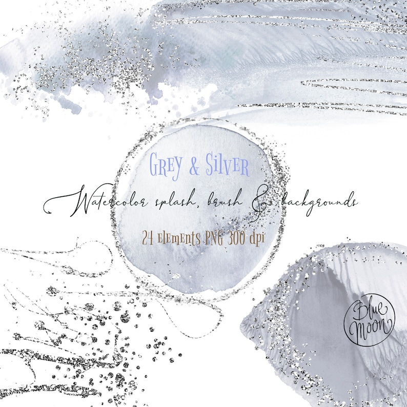 Gray With Silver Watercolor Splash Clipart Decorative - Etsy