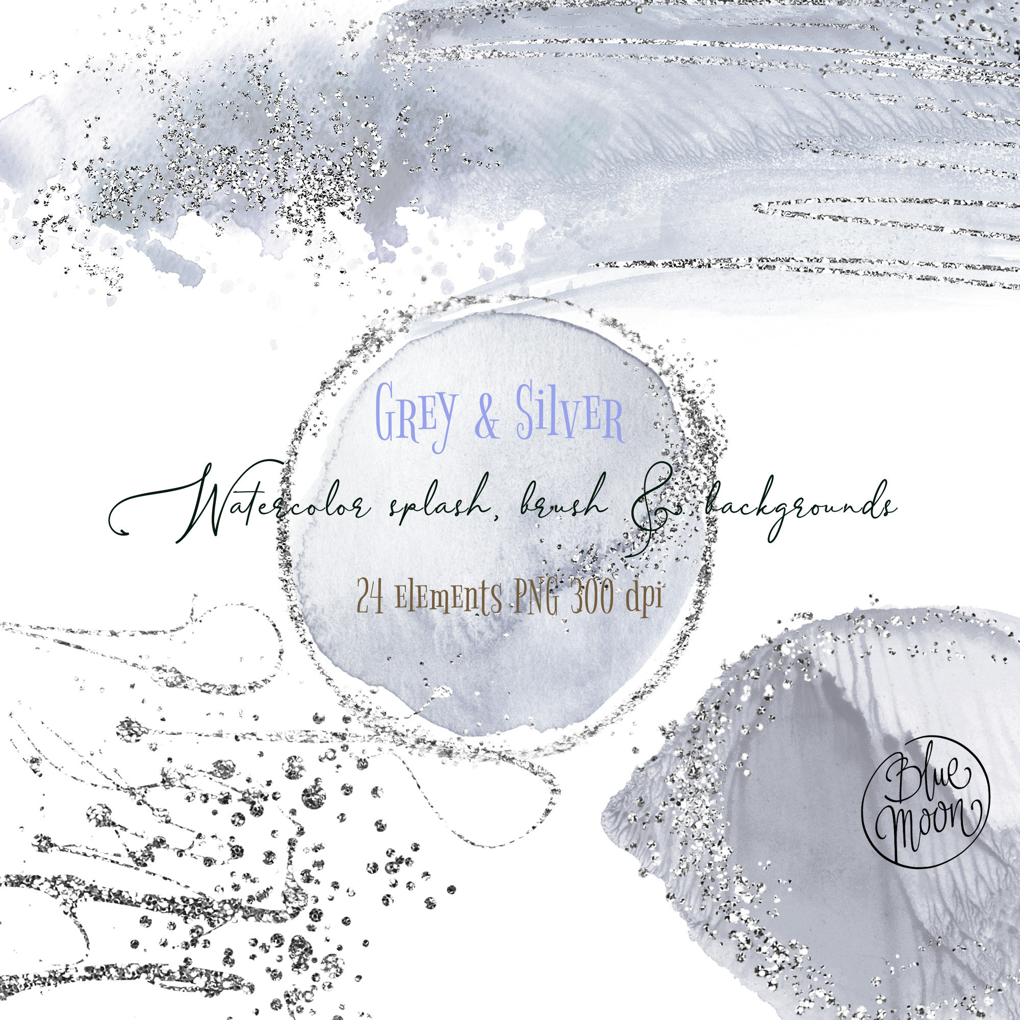 Gray With Silver Watercolor Splash Clipart Decorative - Etsy