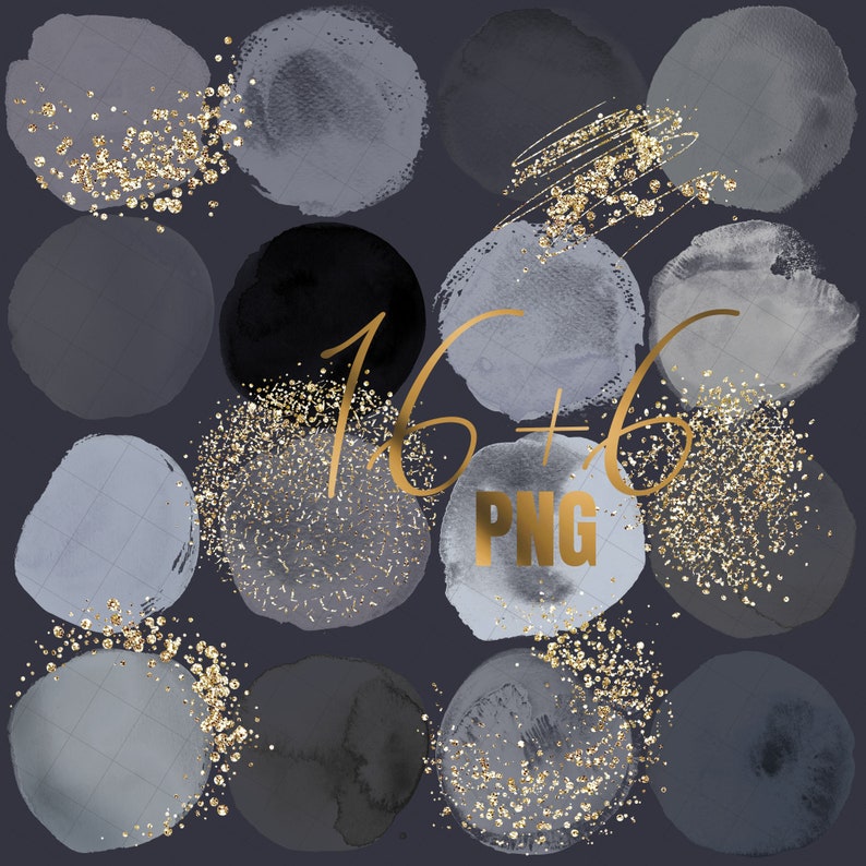 Gray Black Irregular Circles Watercolor Clipart Plus - Etsy